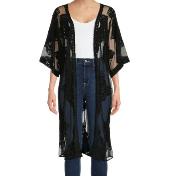 Time and Tru | Jackets & Coats | Sheer Mesh Lace Layered Kimono | Poshmark